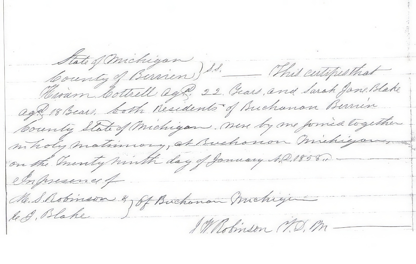 Berrien County, Michigan Marriages